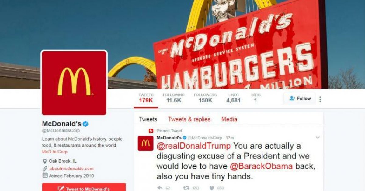 McDonald's deletes Trump tweet, says Twitter account compromised