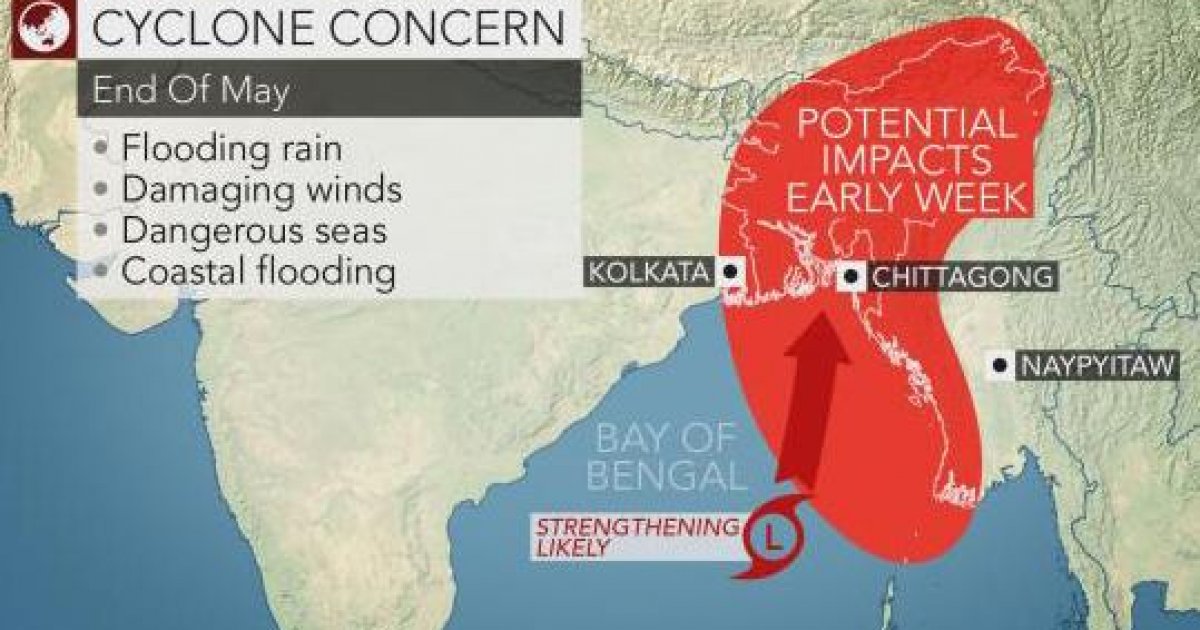 Cyclone heading towards the coast on Monday