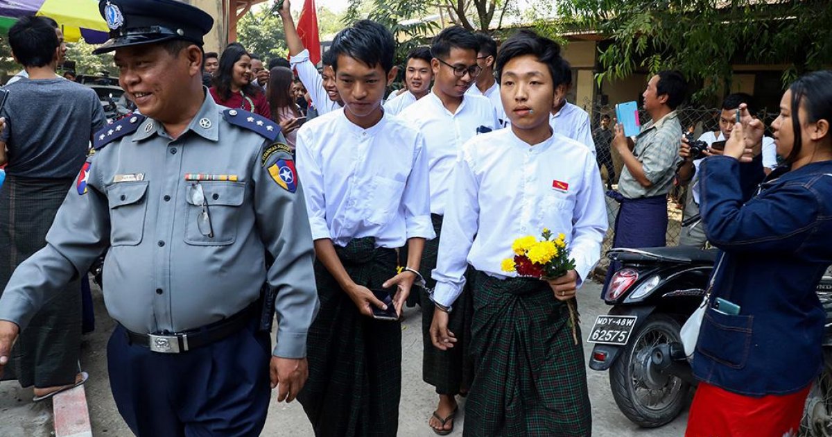 Myanmar students sentenced to hard labour over protest