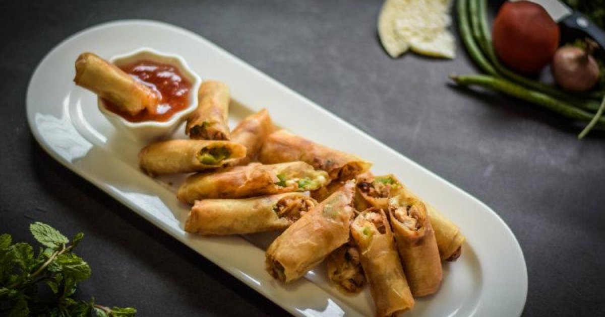 Grilled chicken and cheese spring rolls