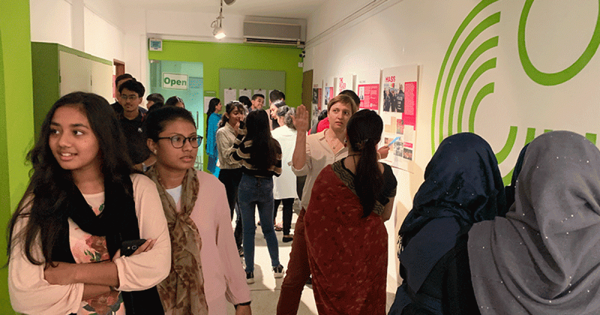 Walls of Goethe Institut covered with posters featuring a range of emotions