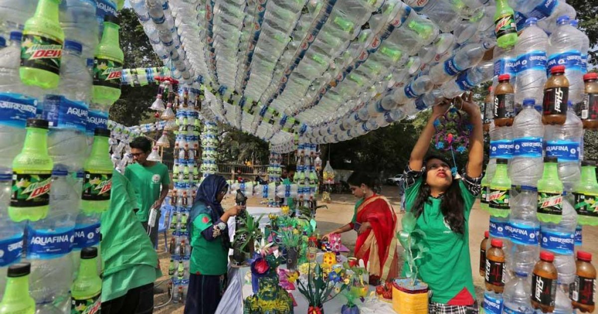 In pictures: Exhibition on 30lakh plastic bottles collected as waste