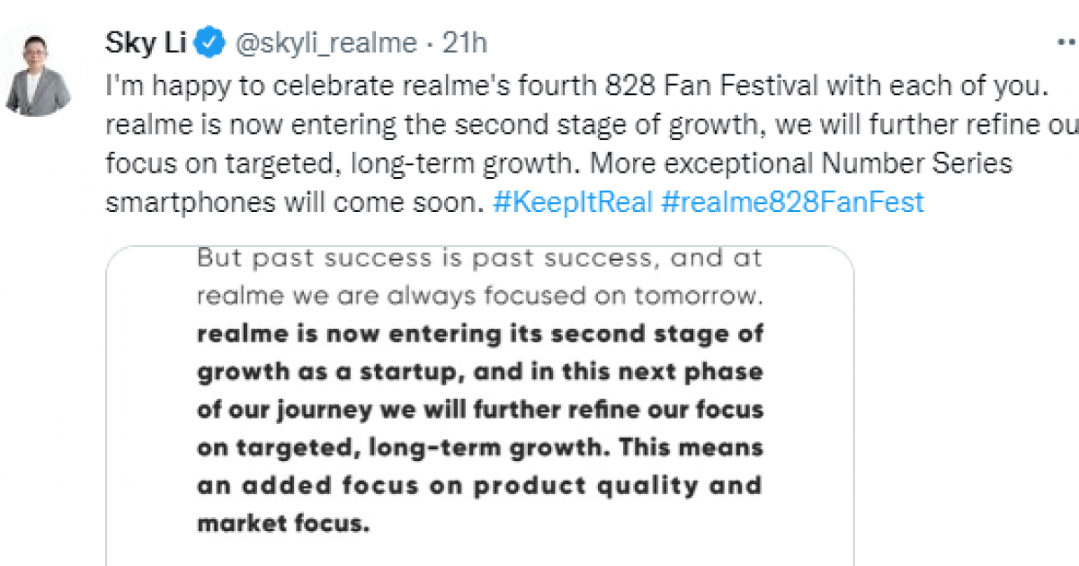 Realme Global Founder, CEO says the brand is entering second stage of ...
