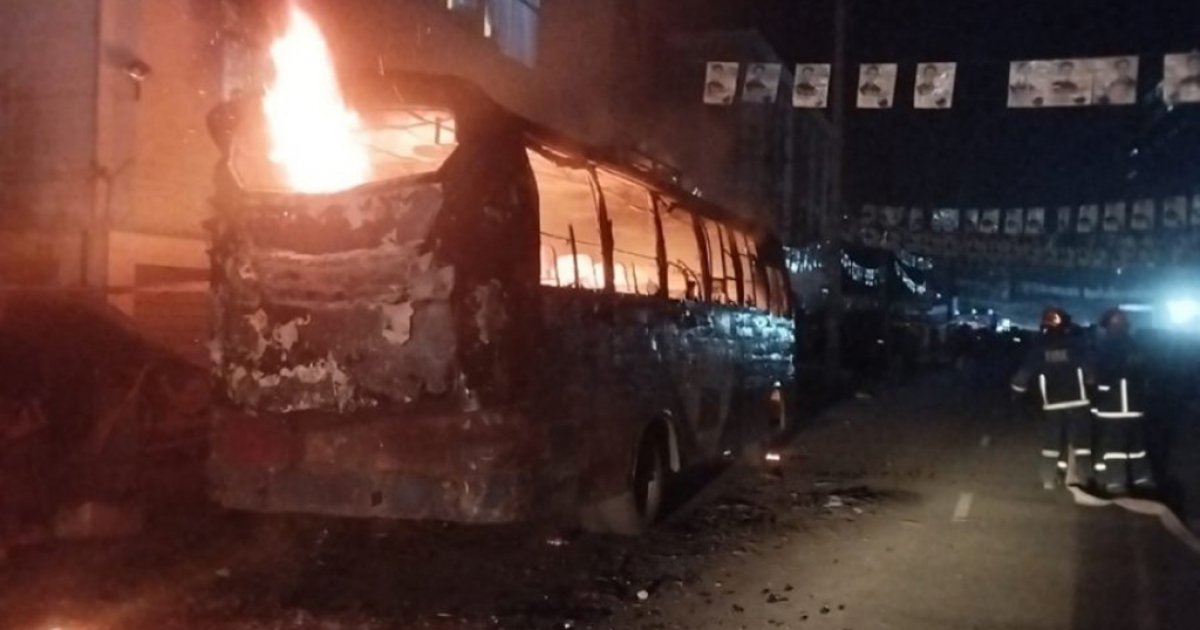 Bus set on fire in Chittagong