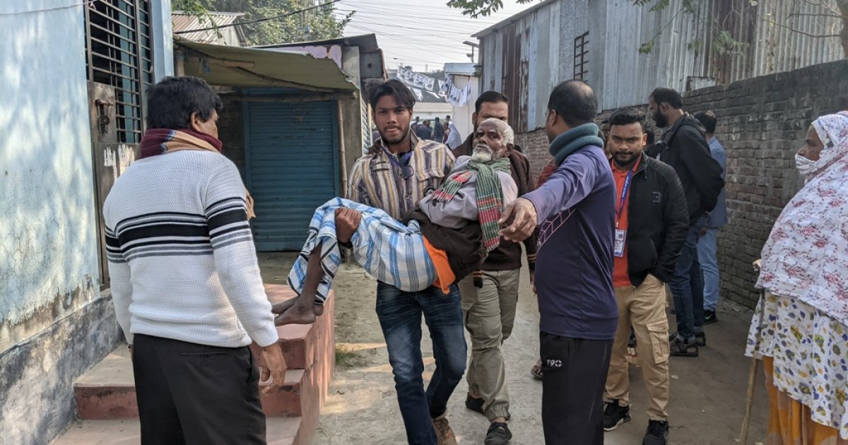 Elderly carried to vote for Awami League in Savar