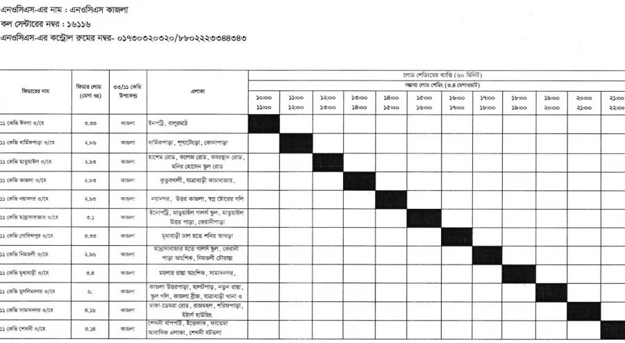 Tuesday's loadshedding timing for DPDC areas