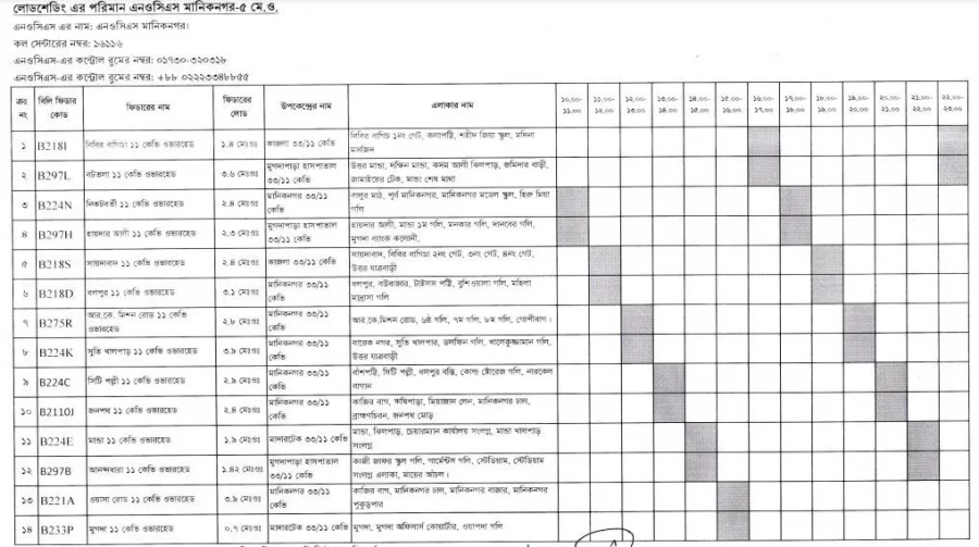 Sunday's loadshedding timing for DPDC areas
