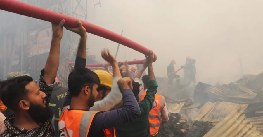Massive fire at Bangabazar market in Dhaka